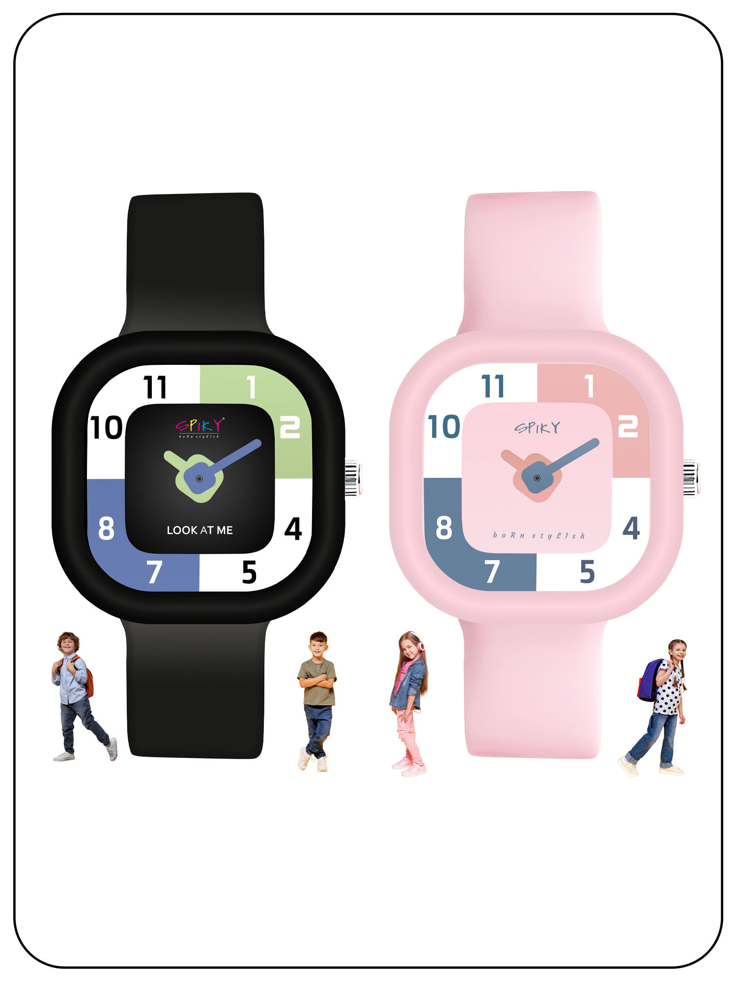 Buy Spiky Rectangle Analogue Wrist Watch for Kids Girls Boys Simple School Pack of 2 Medium Online