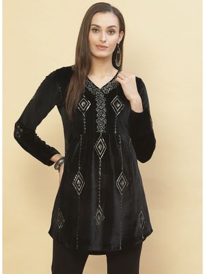 Buy Lakshita Charcoal Black Embroidered Velvet Top With Sequins Online
