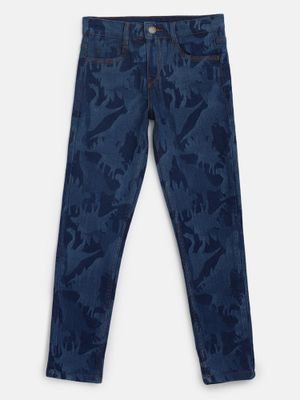 Buy Tales & Stories Boys Dark Blue Cotton Blend Printed Slim Fit Jeans ...