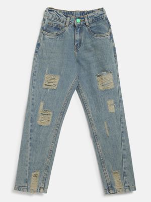 Buy Tales & Stories Boys Blue Cotton Slim fit Solid Jeans Online