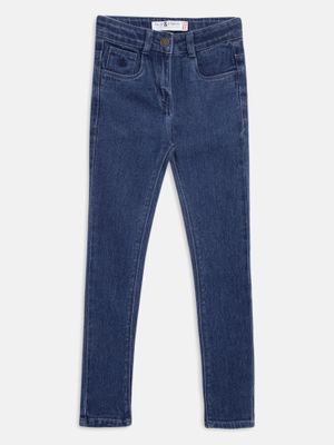 Buy Tales & Stories Girls Dark Blue Lycra Slim Fit Solid Jeans Online