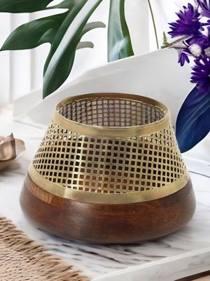 Buy At Home by Nilkamal Upper Jali Cutwork Decorative Bowl -Gold Online