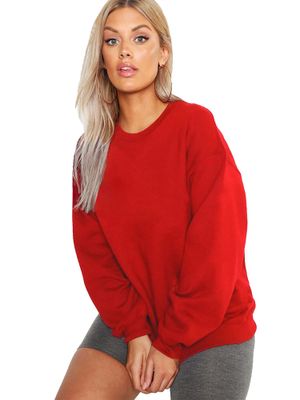 Buy LEOTUDE Women Solid Red Loose Fit Sweatshirt (2XL) Online