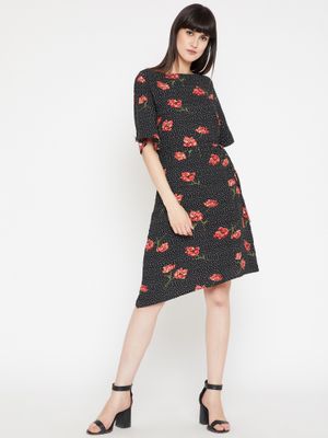 RARE Dresses : Buy RARE Women Black Printed Fit and Flare Dress (XL ...