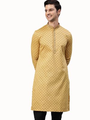 Buy Manthan Mustard Blended Cotton Printed Kurta Online