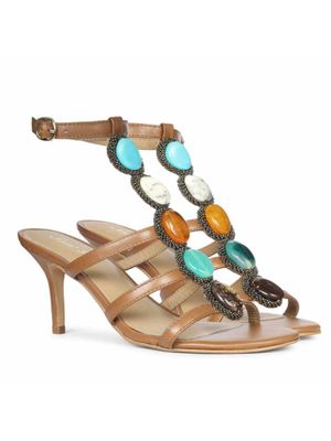 Buy Saint G Multi Stone Embellished Tan Leather Stilettos Online