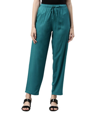 Go Colors Pants : Buy Go Colors Women Solid Peacock Blue Viscose Mid ...