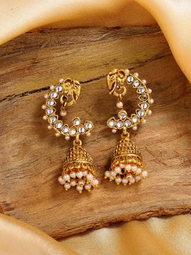 Statement Gold White Chand Tourmaline Drops Jhumki Earrings, 57% OFF