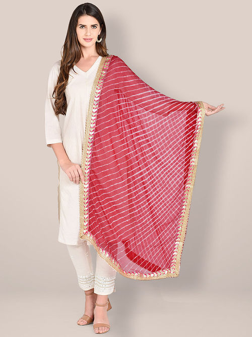 Dupatta Bazaar Printed : Buy Dupatta Bazaar Women's Red Leharia Chiffon ...