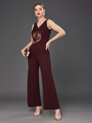 Buy Miss Chase Wine Embellished Jumpsuit (XS) Online