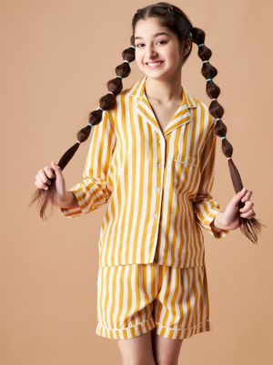 Buy Cherry & Jerry Girls Yellow Striped Shirt and Shorts Night suits ...