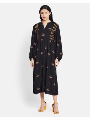 Buy Fabindia FabNu Black Modal Printed Midi Dress Online