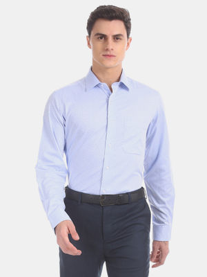 Arrow Formal Shirts : Buy Arrow Men Blue Rounded Cuff Patterned Cotton ...