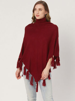Buy Style Quotient Maroon Solid Poncho Online