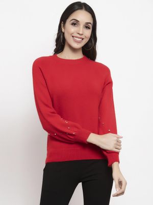 Buy Gipsy Red Solid Knitted Sweater Online