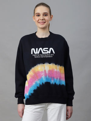 Buy Free Authority Navy Blue Nasa Typography Oversized Fit Sweatshirt ...