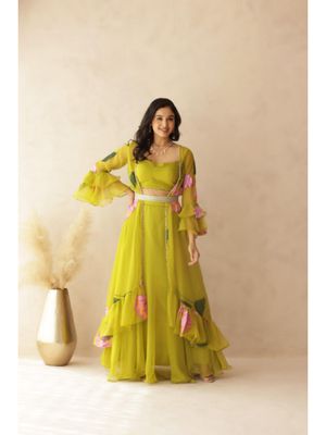 Buy DEASHA INDIA Diva Green Hand Painted Shrug Set (S) Online