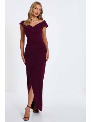 Buy Quiz Clothing Burgundy Scuba Crepe Bardot Wrap Maxi Dress (6) Online