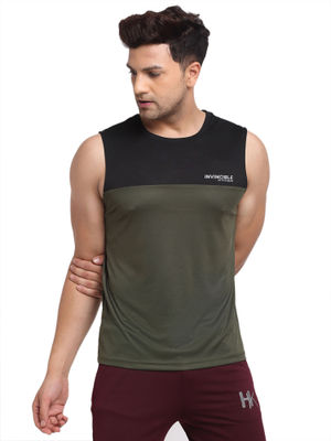 Buy INVINCIBLE Olive Black Mens Structured Vest Online