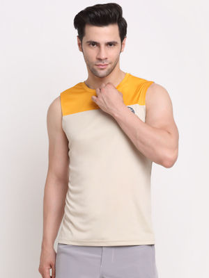 Buy INVINCIBLE Ivory Mens Color Block Sleeveless Tank online