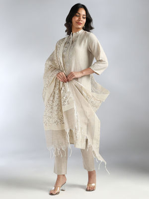 Buy House Of Dharaa White Embroidered Pant and Kurta with Dupatta (Set ...