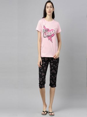 Kryptic Sets : Buy Kryptic Women Pink & Black Printed Night Suit (Set ...