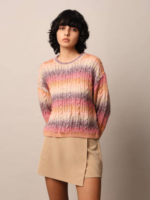 Buy ONLY Multi-Color Rib-Knit Pullover Sweater (XS) Online