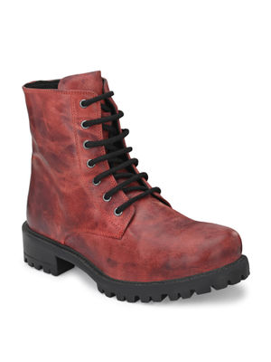 Buy Carlo Romano Solid Red Leather Ankle Boot (UK 8) Online