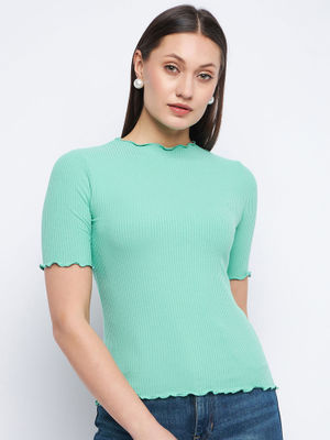 Buy Madame Solid Sea Green Lettuce Hem Top online