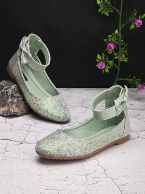 Buy steprite Bow Shimmer Embellished Ankle Bellies Green (UK 11) Online