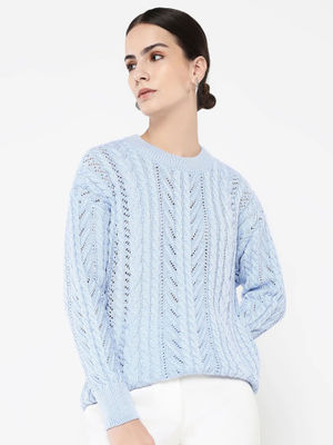 Buy RAREISM Kaya Light Blue Solid Regular Sweater (XXS) Online