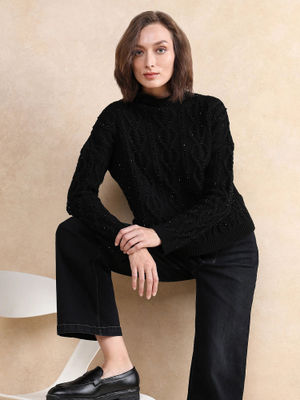 Buy RAREISM Osmaniye Black Solid Relaxed Sweater (S) Online