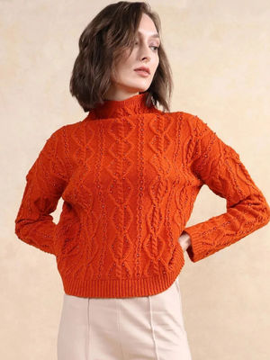 Buy RAREISM Osmaniye Rust Solid Relaxed Sweater (XXS) Online