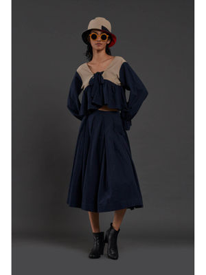 Buy Mati Navy Blue Pleated Skirt Online