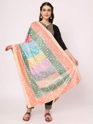 Buy Moda Chales Pastel Colours Embroidery Phulkari Dupatta Online