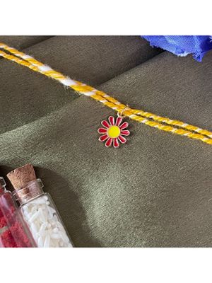 Buy Digital Dress Room Gold Plated Mini Red Flower Charm Rakhi For ...