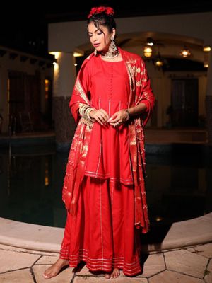 Thread & Button Sharara Set : Buy Thread & Button Aarna Red Gotta Kurta with Sharara and Dupatta ...