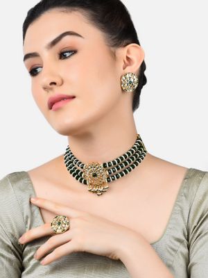 Buy Zaveri Pearls Green Crystal Multistrand Choker Necklace Earring ...