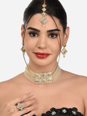 Buy Zaveri Pearls Gold Tone Austrian Diamonds Necklace Earring ...