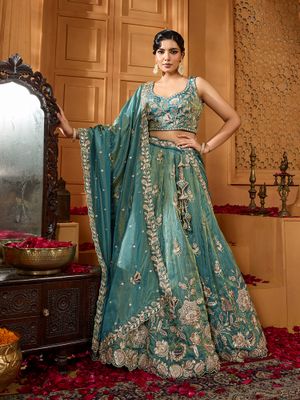 Buy Panchhi Embroidered Semi Stitched Lehenga and Unstitched Choli ...