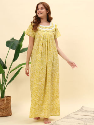 Buy SEPHANI Yellow Floral Nightgown (L) Online