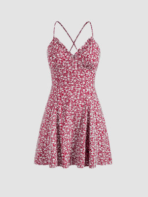 Buy Cider Floral Lace Up Backless Mini Dress (XS) Online