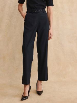 Buy RAREISM Mals Navy Blue Solid Straignt Trouser with Belt (Set of 2 ...