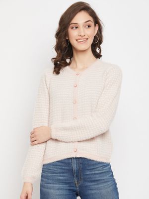 Buy Madame Self Design Peach Cardigan Online