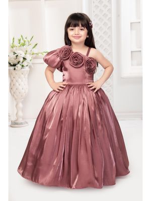 Buy Mini Stitch Flower Applique Tissue Gown For Girls Onion Pink Online