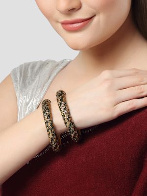 Buy Karatcart Set of 2 Silver-plated Ad Studded Bangles For Women Online