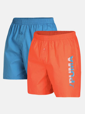 Buy Puma Basic Woven Orange & Blue Boxers (Pack of 2) Online