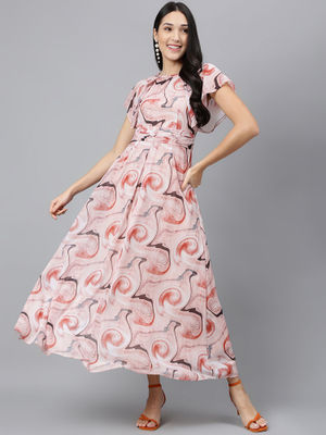 Buy Latin Quarters Women Multi-color Half Sleeve Printed Maxi Dress Online