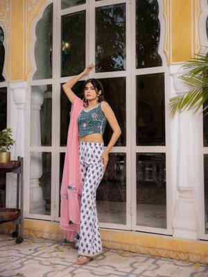 Buy DEASHA INDIA Gulnar Dark Green Blouse with Pant and Dupatta (Set of ...