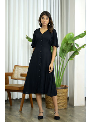 Buy Femme Sequel Aura Black Color Button Midi Dress Online